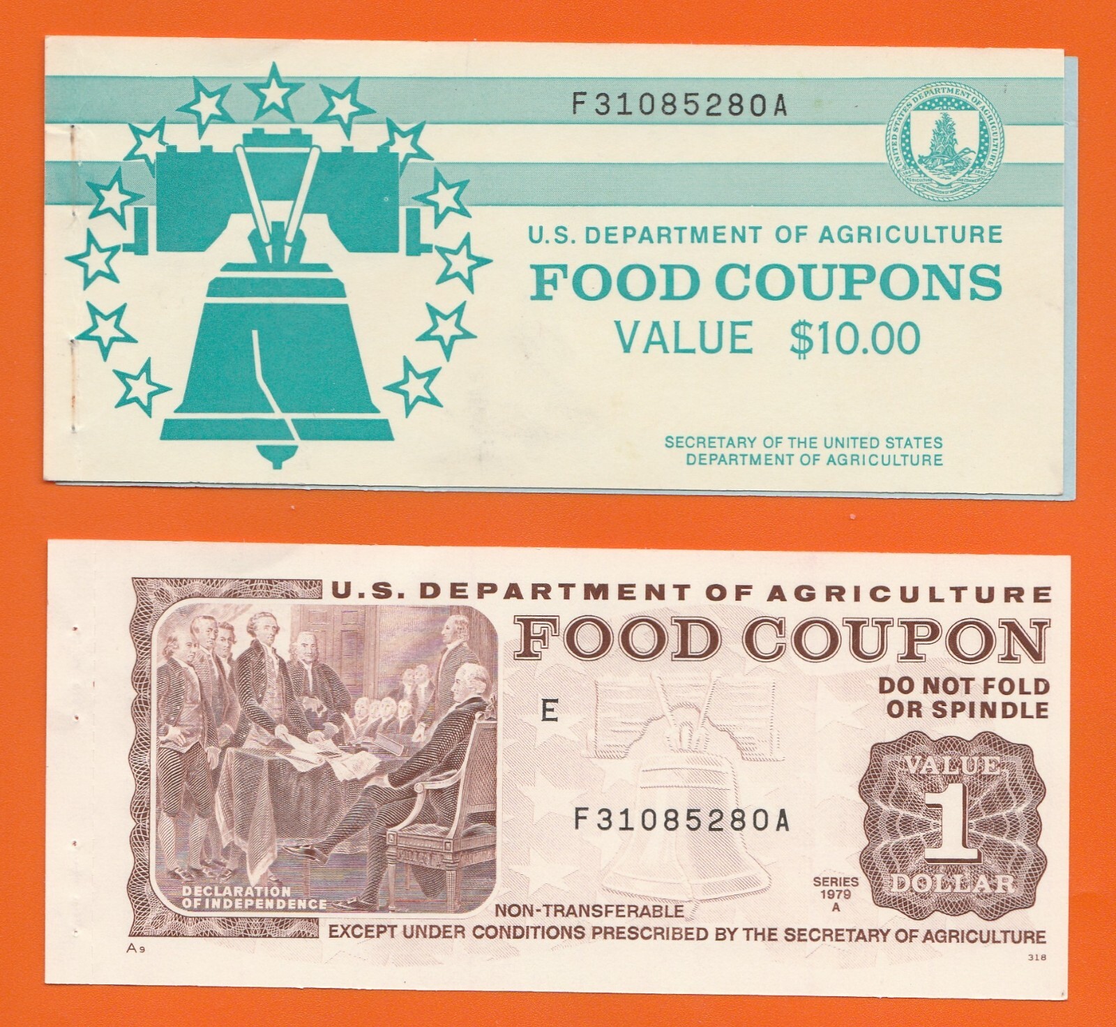 FOOD STAMP COUPON $1.00 USDA Scrip 1979 A Serial # F31085280A USDA ...