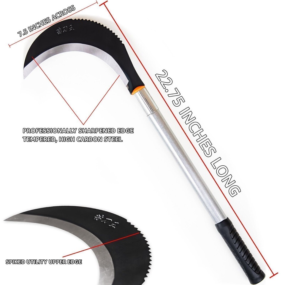 Curved Blade Hand Sickle with Spine Jimping & Textured Handle - Yard ...