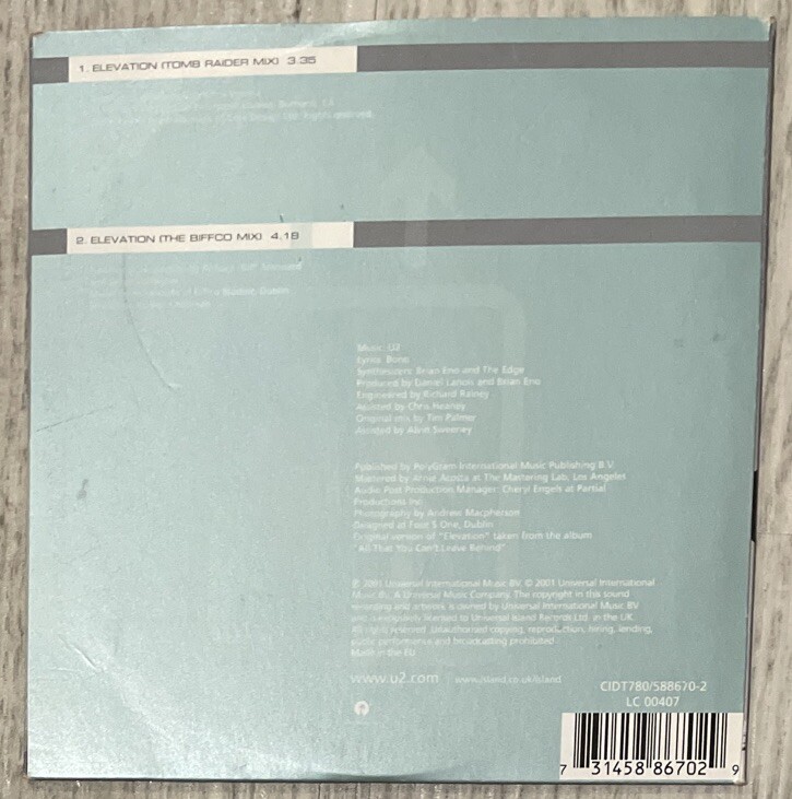 U2 ELEVATION CD SINGLE RARE IMPORT TOMB RAIDER + BIFFCO MIX | eBay