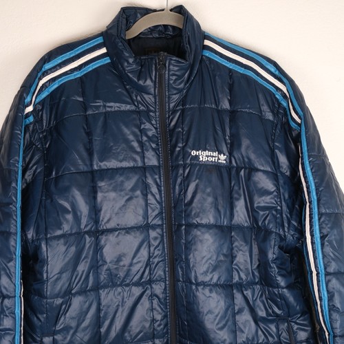VINTAGE Adidas Jacket Quilted Sz Large Original Sport Blue White ...