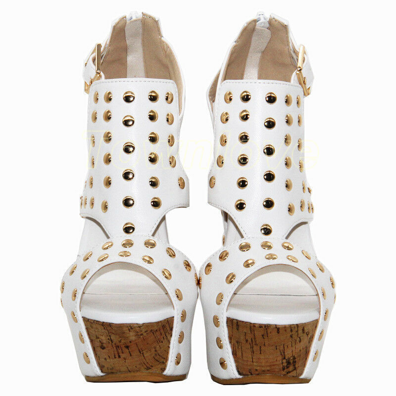 Womens Gladiator High Heels Platform Wedge Sandals Open Toe Studded ...