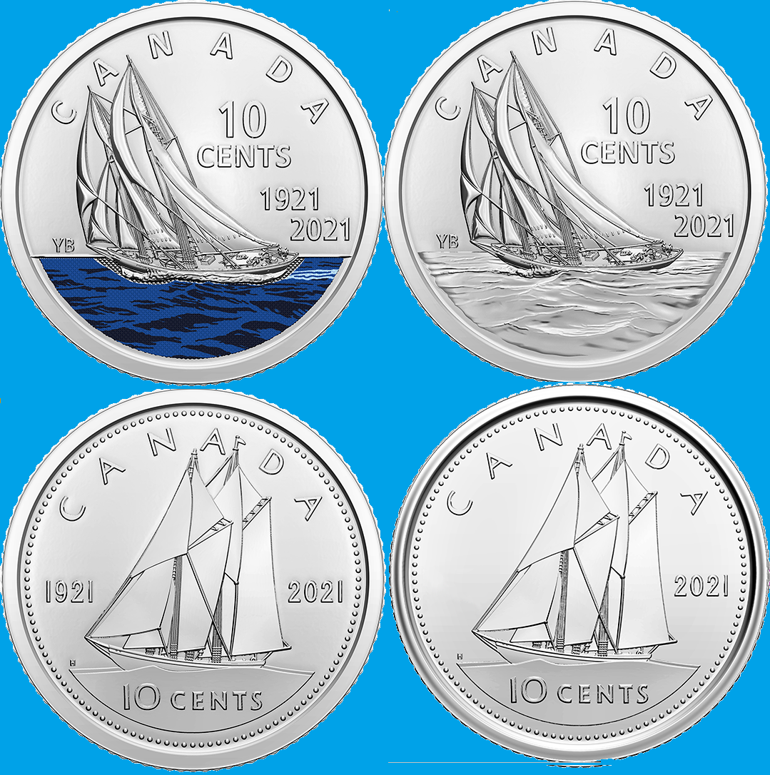 Set of 4 2021 Canada Bluenose Dime Coins Color i/c Key Mint UNC 10 ...