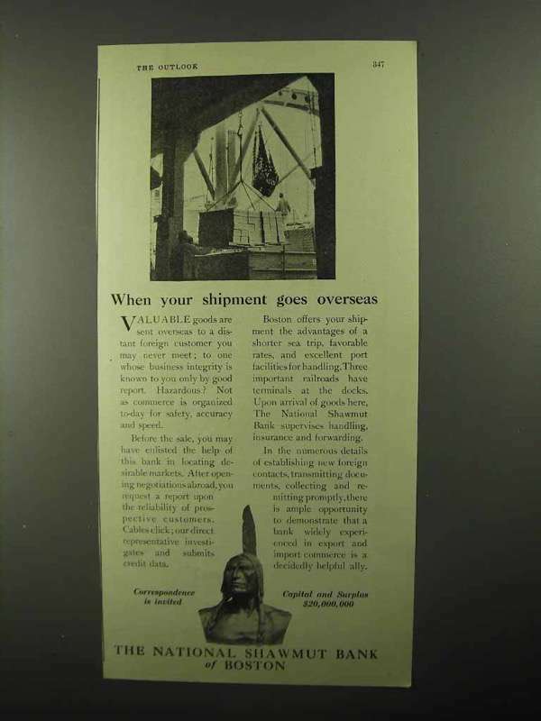 1922 The National Shawmut Bank of Boston Ad - Shipment | eBay