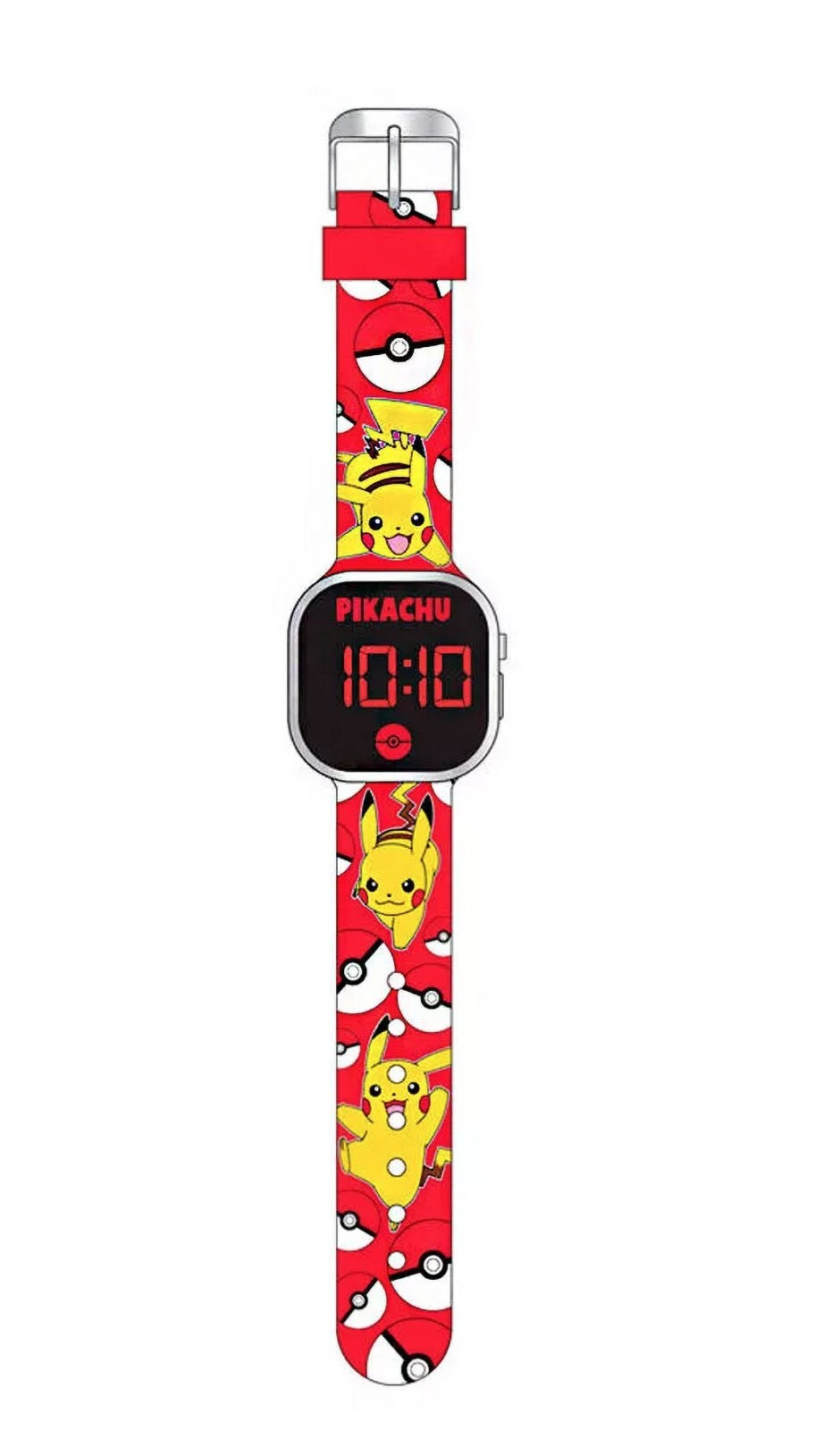 Pokémon Unisex Childrens LED Watch Metallic Silver Bezel Silicone Strap ...