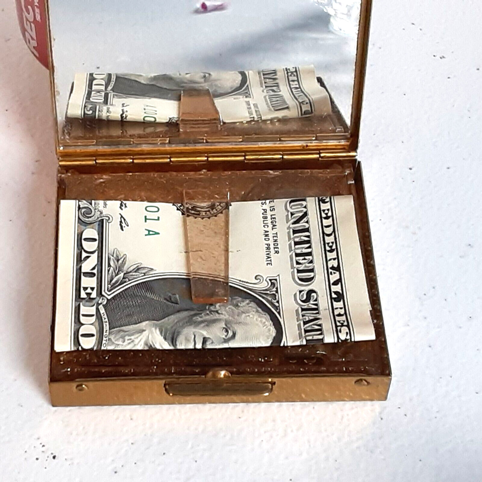 1950's Money Sorter Currency Holder RHINESTONE Gold T… - Gem