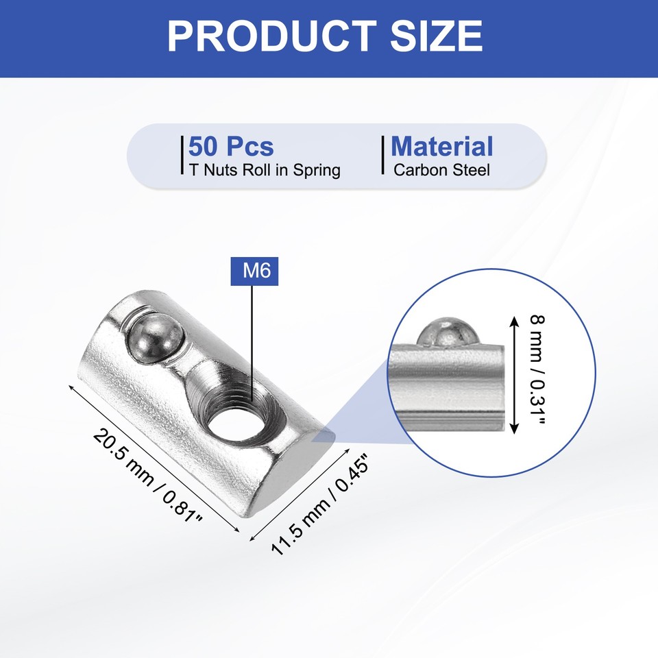50Pcs M6 Half Round Roll in Spring t Nuts 3030 Series t Slot Spring ...