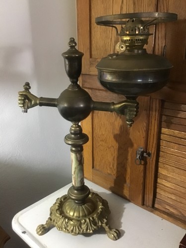 John Scott~Brass "Hand" Oil /Kerosene Lamp~approx.25”x12” ~(3)Claw Feet ...