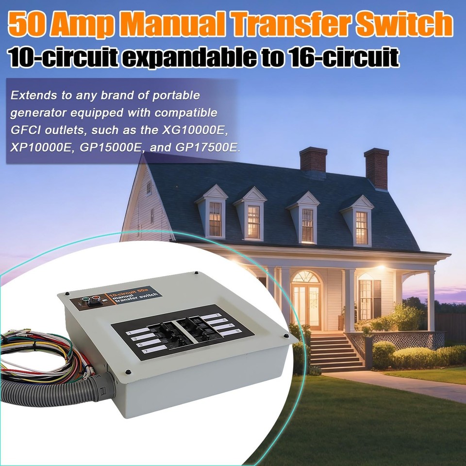 50 Amp Manual Transfer Switch Kit Indoor Pre-Wired for Generac 9854 ...