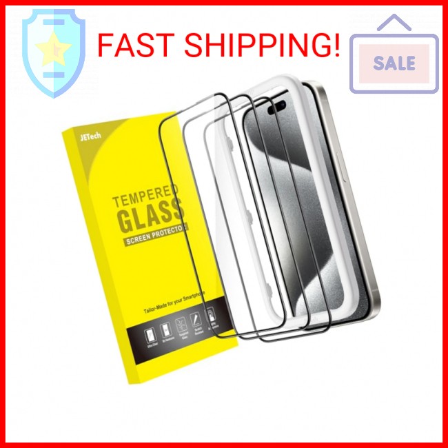 JETech Full Coverage Screen Protector for iPhone 15 Pro 6.1-Inch, Black ...
