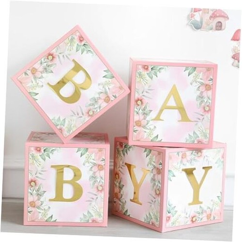 Floral Baby Shower Decorations Pink Baby Balloon Blocks Boxes with ...