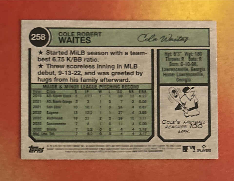 2023 Topps Heritage #258 Cole Waites RC San Francisco Giants | eBay