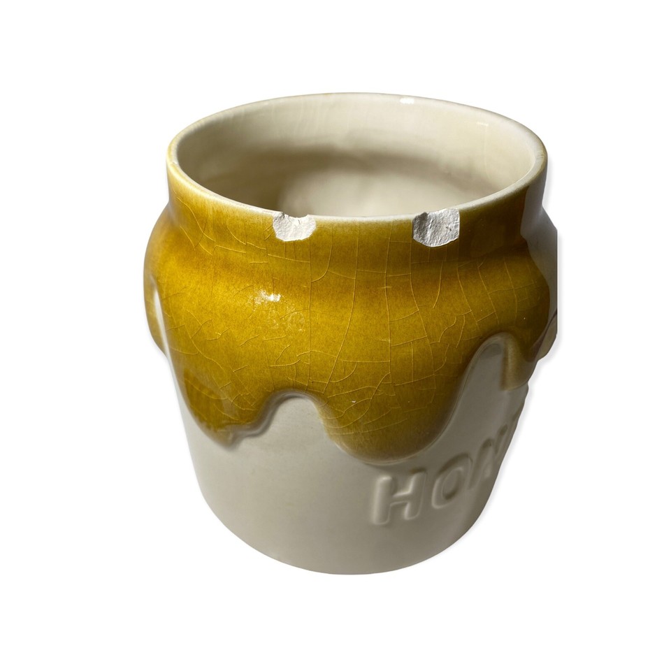 Ceramic Stoneware Honey Pot Jar Honey Lid & Dripper Yellow Chipped | eBay