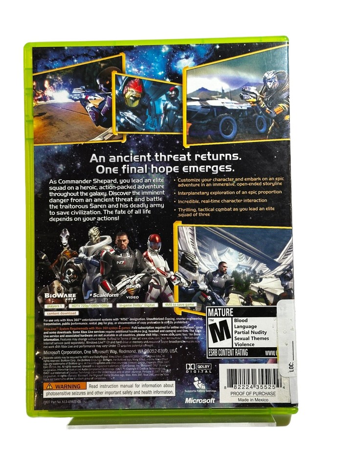 XBOX 360 Mass Effect 2007 Rated M17+ and Manual NTSC Microsoft Game ...