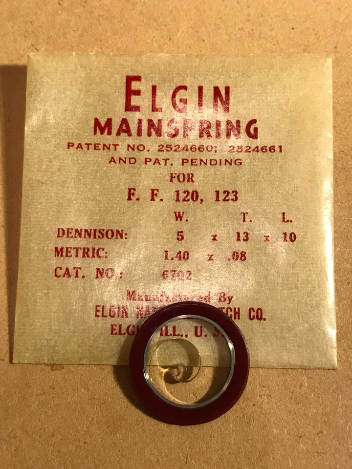 Elgin Mainspring for 6¾ x 8 ligne FF 120, 123 Factory No. 6702 - Alloy ...