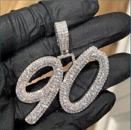 3CT Round Cut Lab Created Diamond Custom "90" Number Pendant 925 ...