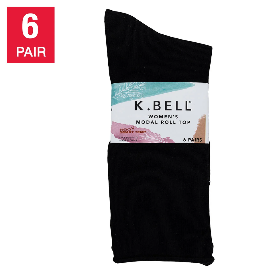 K BELL Women's Modal Roll Top Crew Socks, 5.5-10 Shoe Size, 6 Pairs | eBay