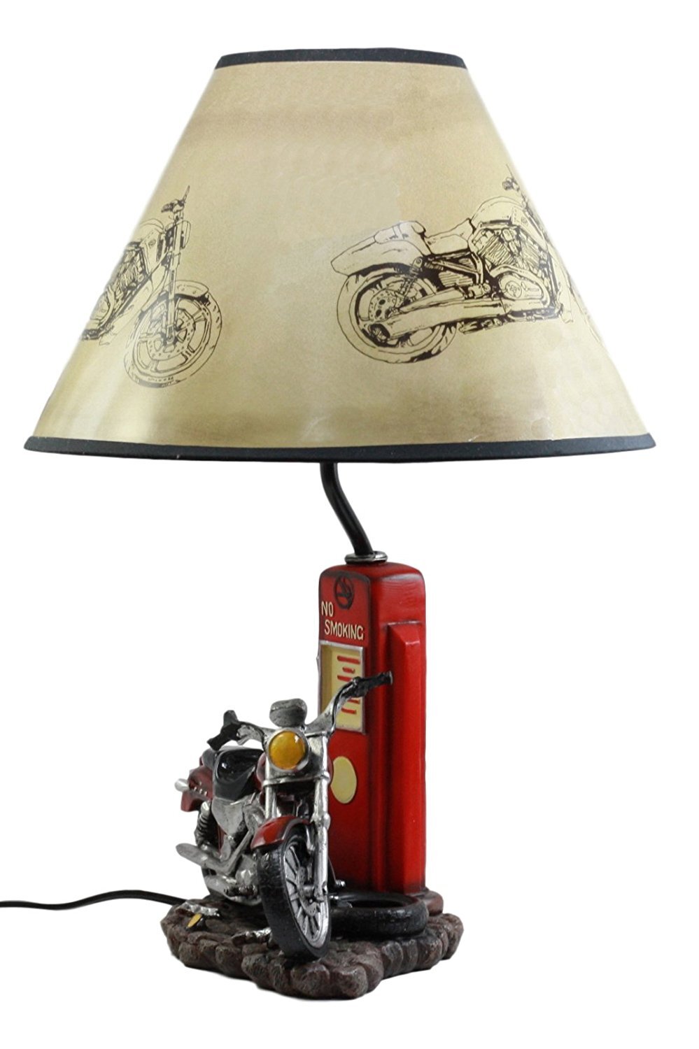 Vintage Retro Red Motorcycle By Classic Gas Pump Desktop Table Lamp 19 ...