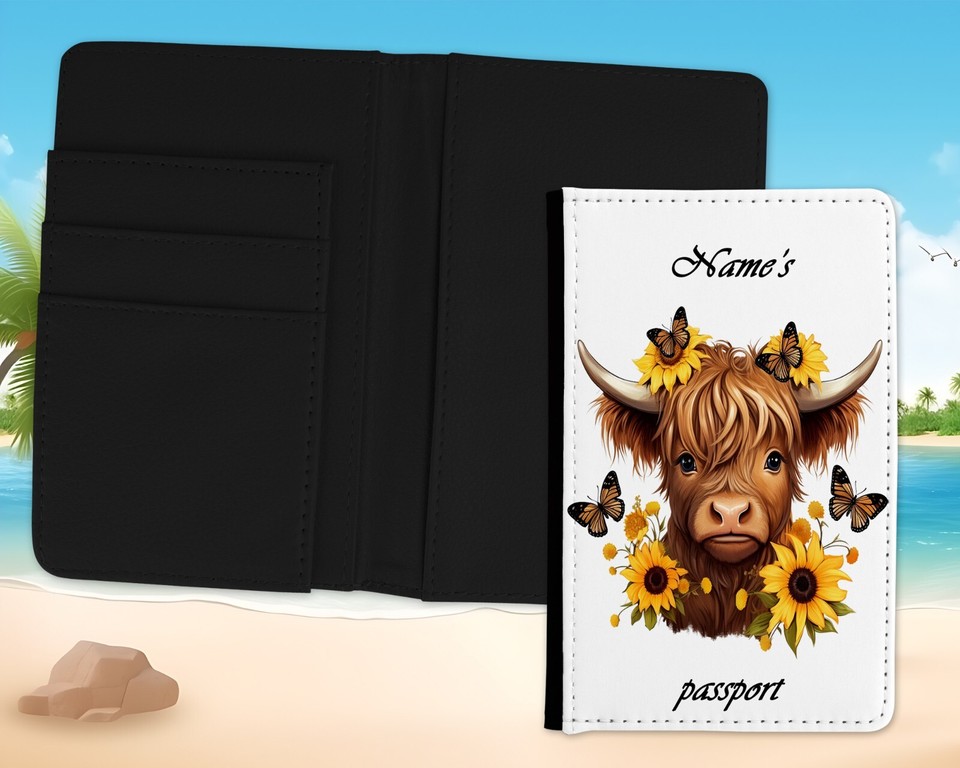 Highland Cow Custom Name Passport Cover Holder Luggage Tag Personalised ...