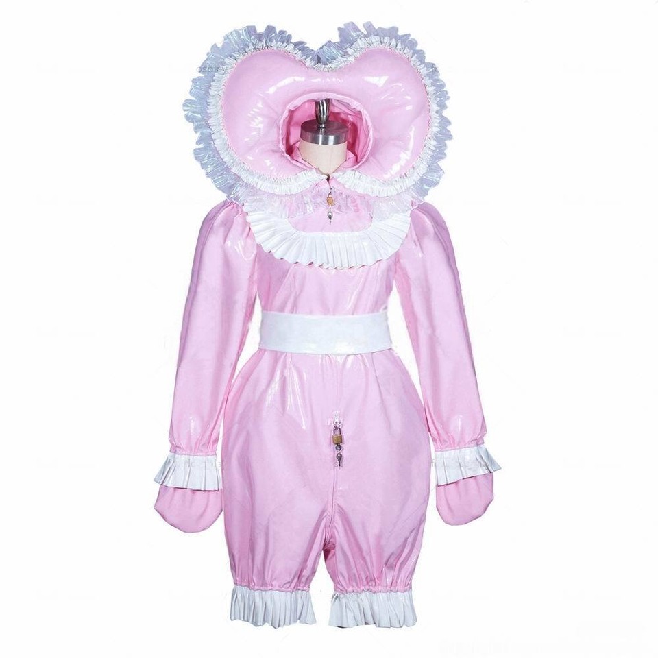 Girl Maid Sissy Romper Lockable Pink PVC Jumpsuits Cosplay Costumes ...