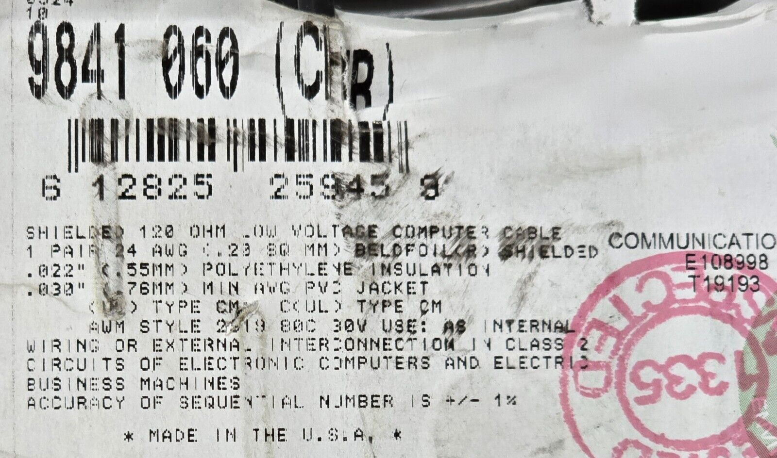 Belden 9841 24/1P RS485 120 Ohm Low Cap Multi-Shielded Computer Cable ...