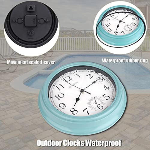 12 Inch Outdoor Clocks Waterproof for Patio Pool Garden Decor,Vintage ...