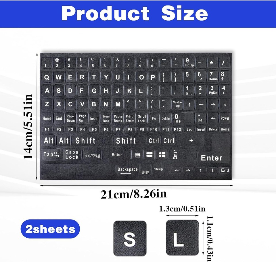 2 Pack Universal English Computer Stickers, Keyboard Replacement ...