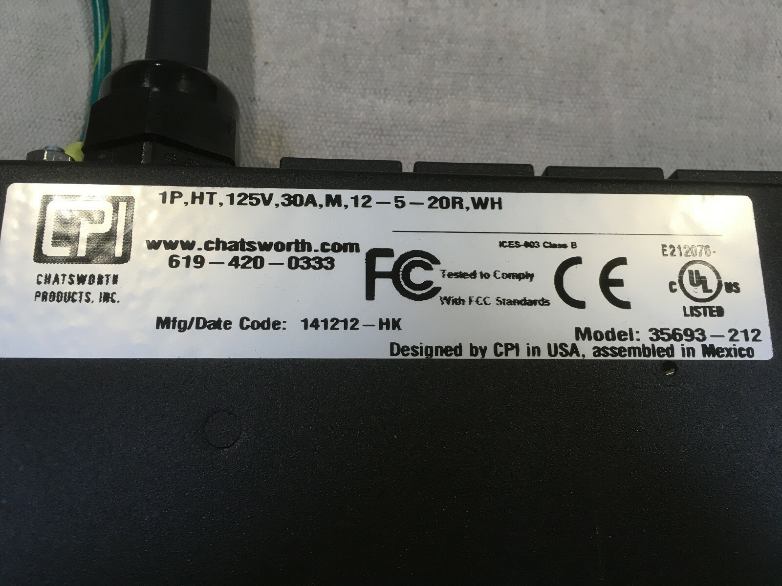 CPI Chatsworth 35693-212 Metered Horizontal Rack-mount PDU 2.9kw 110 ...