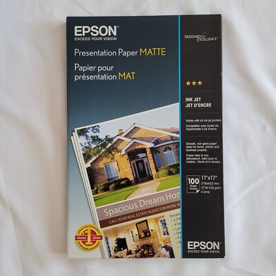 Epson Presentation Paper Matte Ink Jet S041070 11” X 17” 4.9 Mil 100 ...