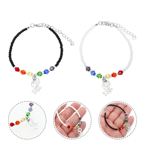 2 Pcs Crystal Beads Adjustable Rainbow Bracelet Wrist Jewelry for Women ...