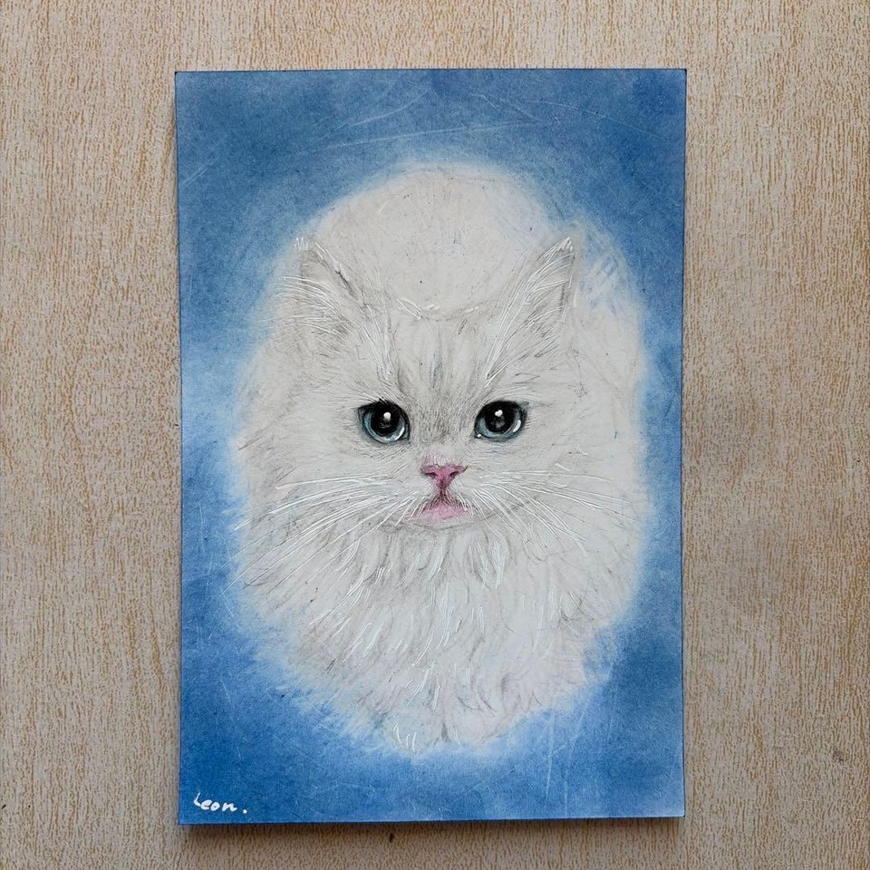 Cat Painting Kitten Illustration Watercolor Colored Pencil Oil Original ...