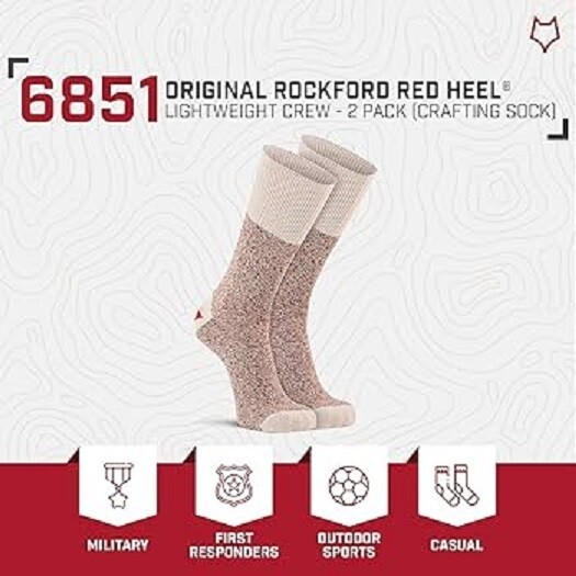 FOX RIVER ROCKFORD RED HEEL LIGHTWEIGHT CREW CRAFTING SOCKS 2 PAIR ...
