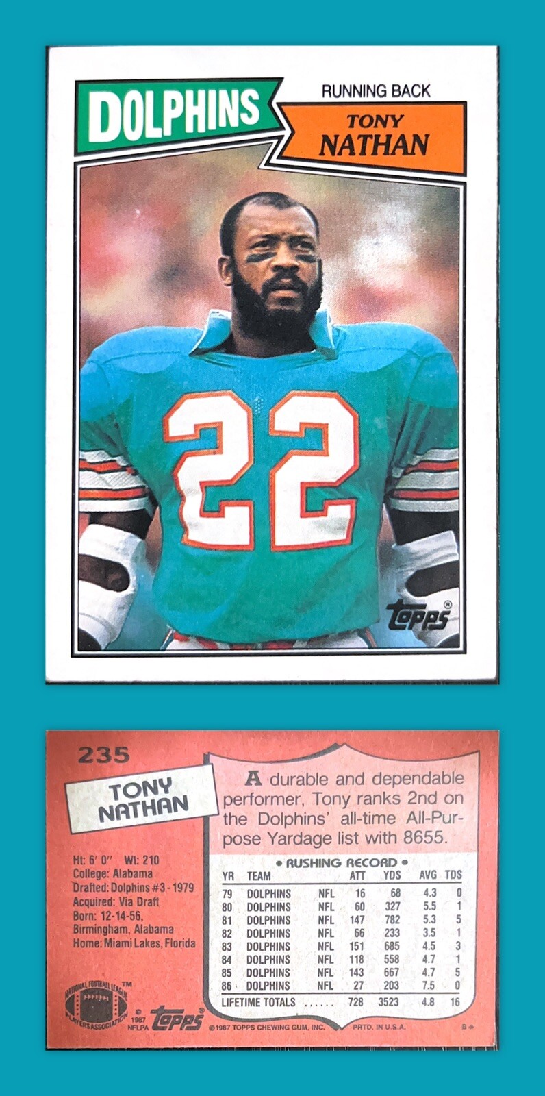 ⚓️🔥1987 Topps Football Card #235 Tony Nathan | eBay