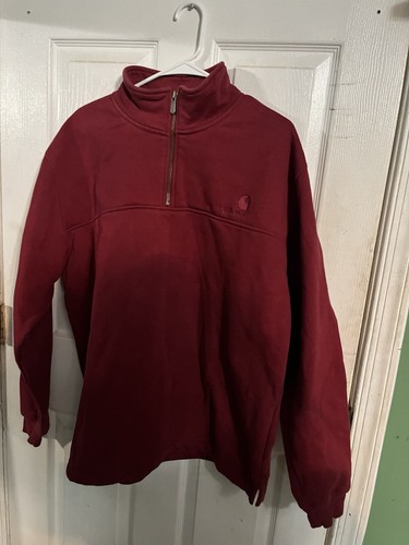 Carhartt Sweatshirt Mens Medium Red Quarter Zip Pocket Pullover Utility ...