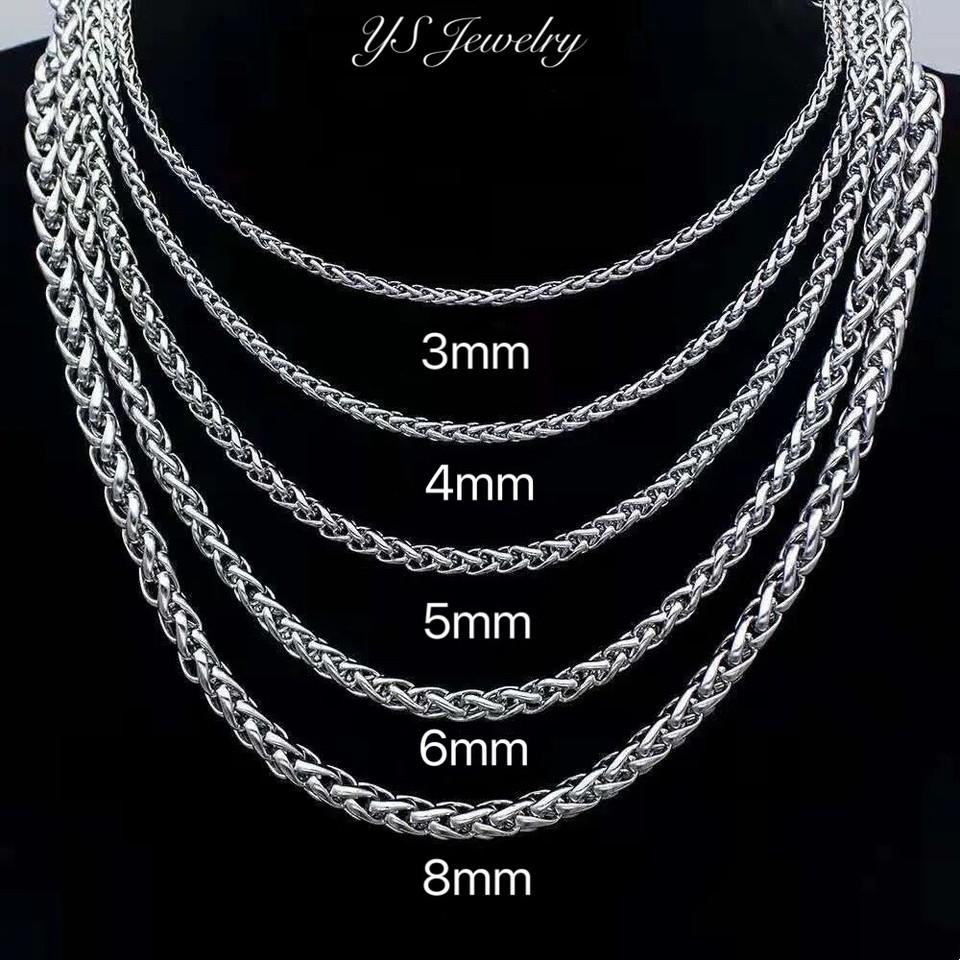 Stainless Steel Braided Wheat Rope Chain Necklace Biker Jewelry 20-28 ...