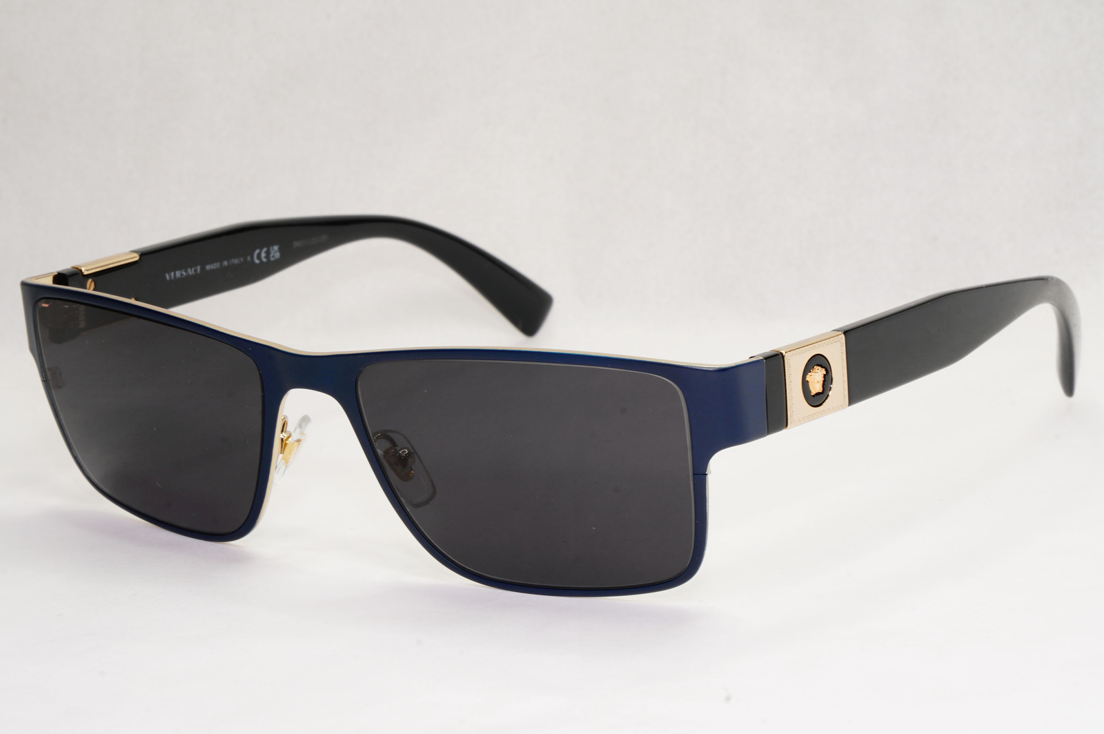 Versace Sunglasses Dark Blue Black Gold Square Metal Rectangle MOD VE ...