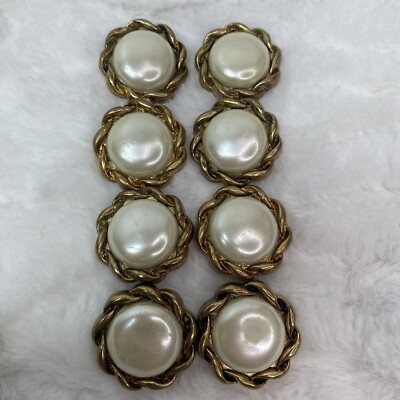 Vintage Button Cover Jewelry Faux Pearl Gold Tone Lit Of 8 | eBay