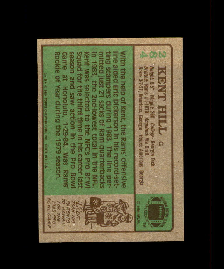 1984 TOPPS FOOTBALL CARD LOS ANGELES RAMS #284 KENT HILL NR.MINT/MINT ...