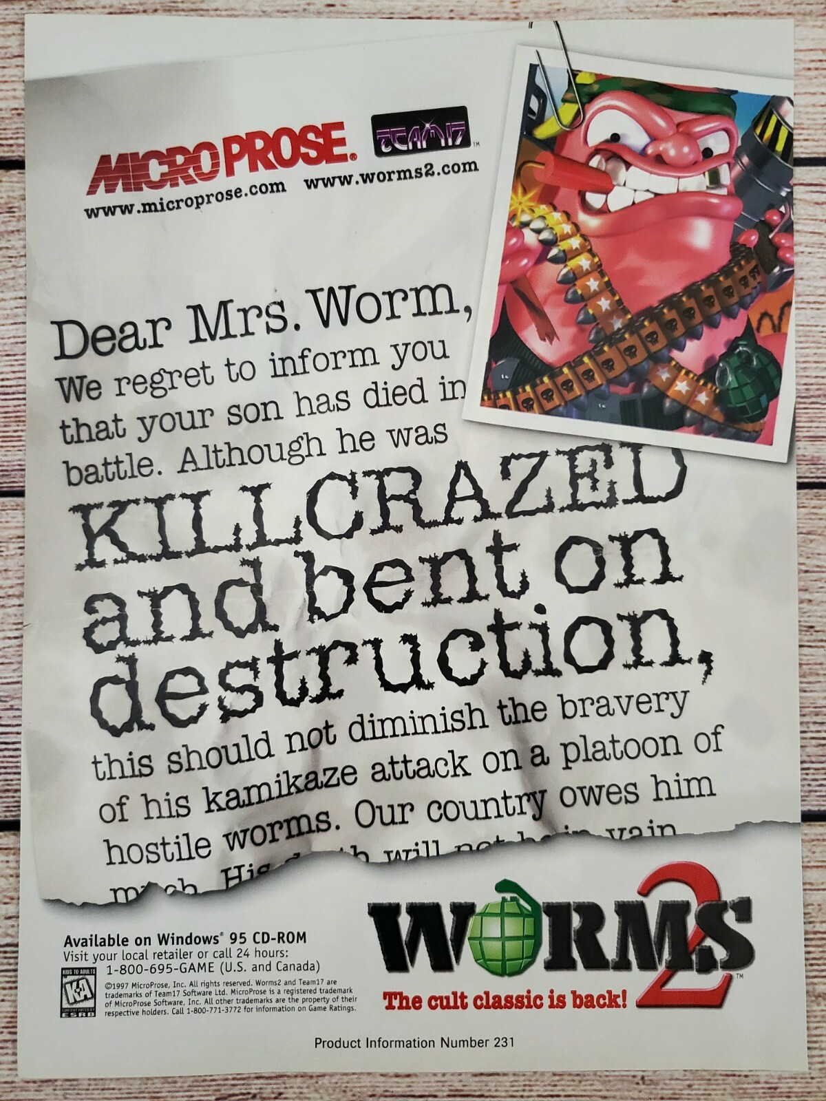 WORMS 2 PC Game 1997 Big Box Vintage Promo Ad Art Print Poster ...