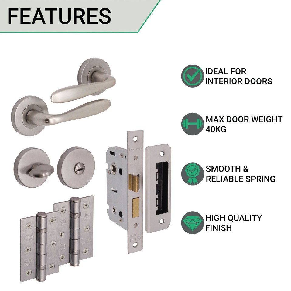 Satin Internal Bathroom Door Handle Set, Round Modern Bathroom Lock Set ...