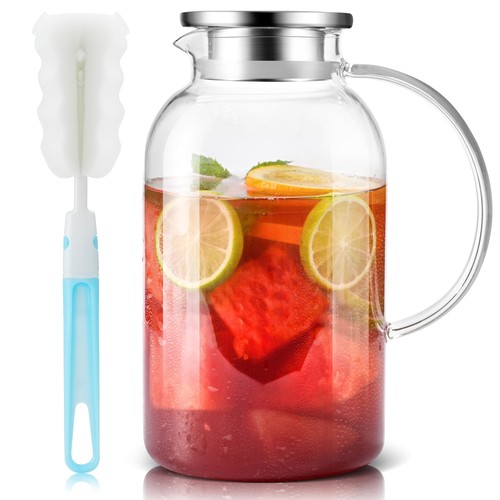 SUSTEAS 2.2 Liter 75oz Glass Pitcher with Lid, Easy Clean 75 Ounces ...