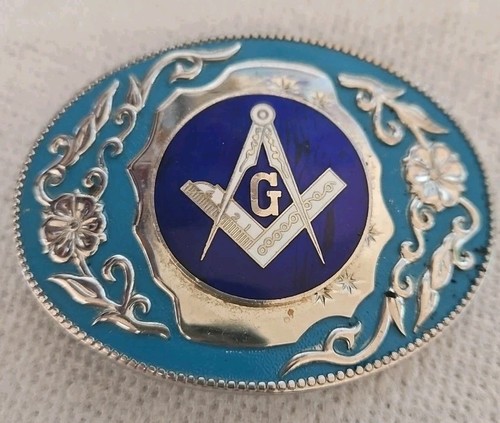 Freemason Vintage Blue Masonic Symbol 3.5"x2.5" Metal Belt Buckle Decor ...