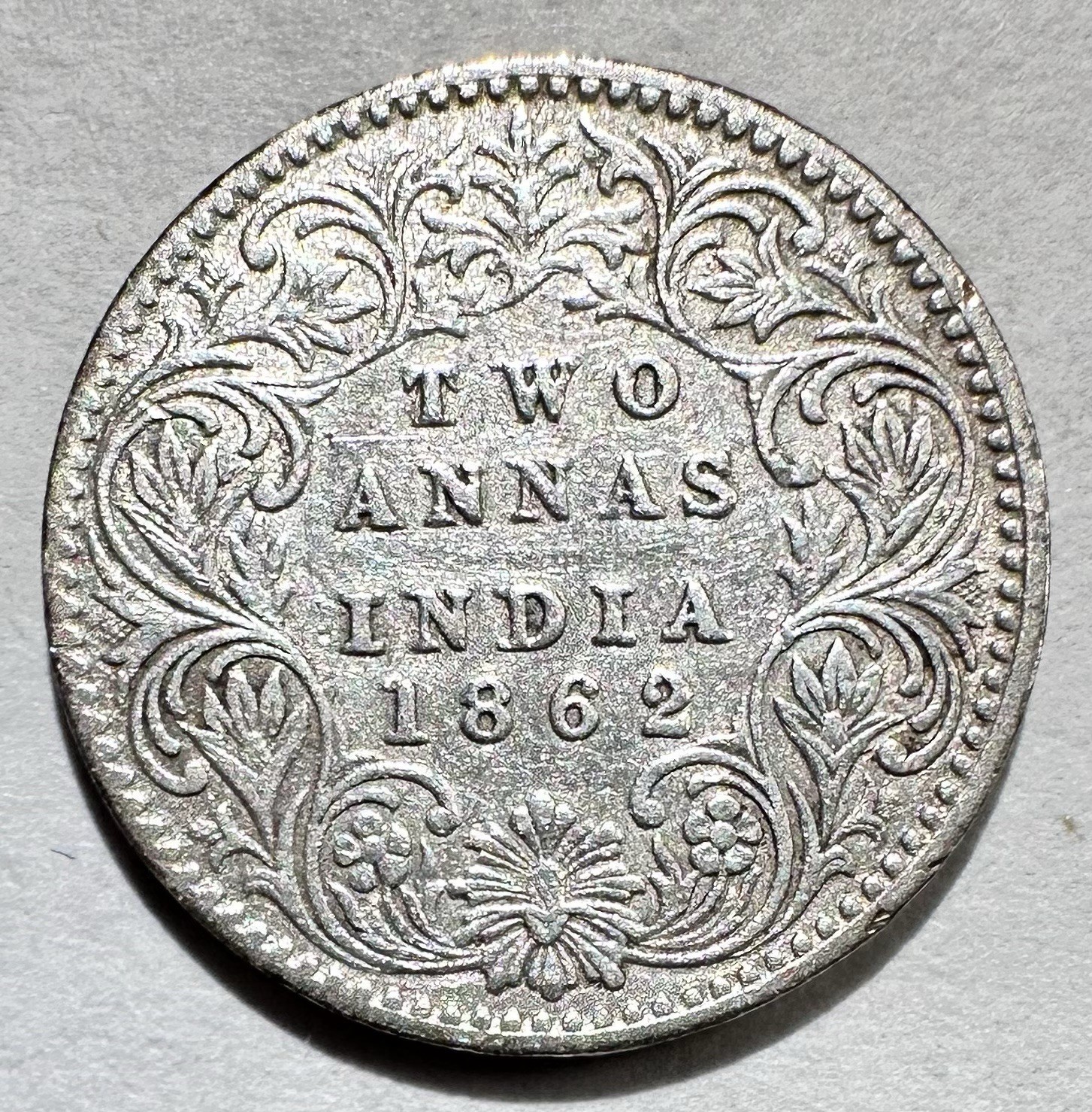 1862 (c) India 2 Annas Victoria Silver F Cleaned Calcutta Mint ...