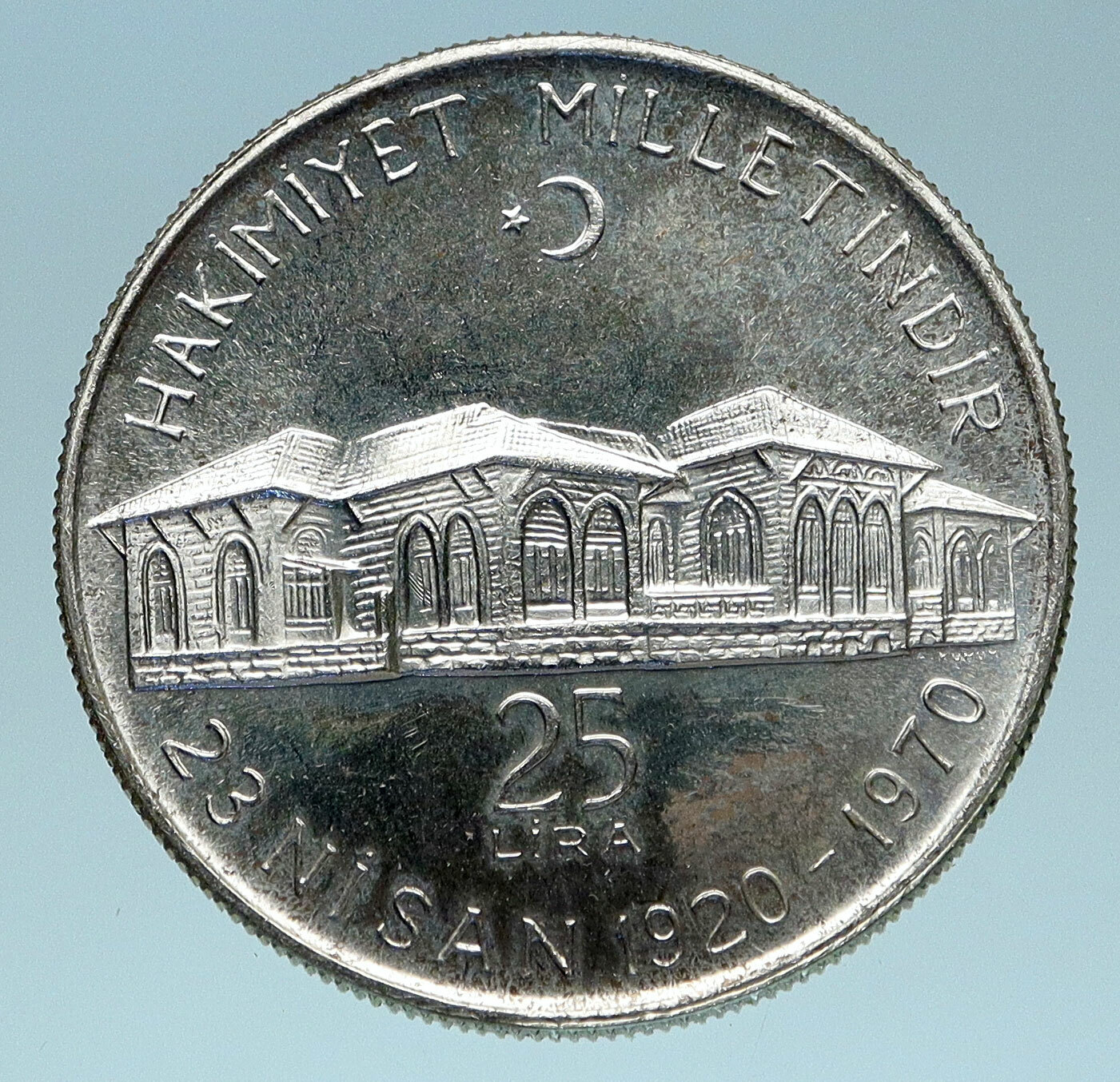 1970 TURKEY National Assembly in ANKARA Old Building Silver 25 Lira ...
