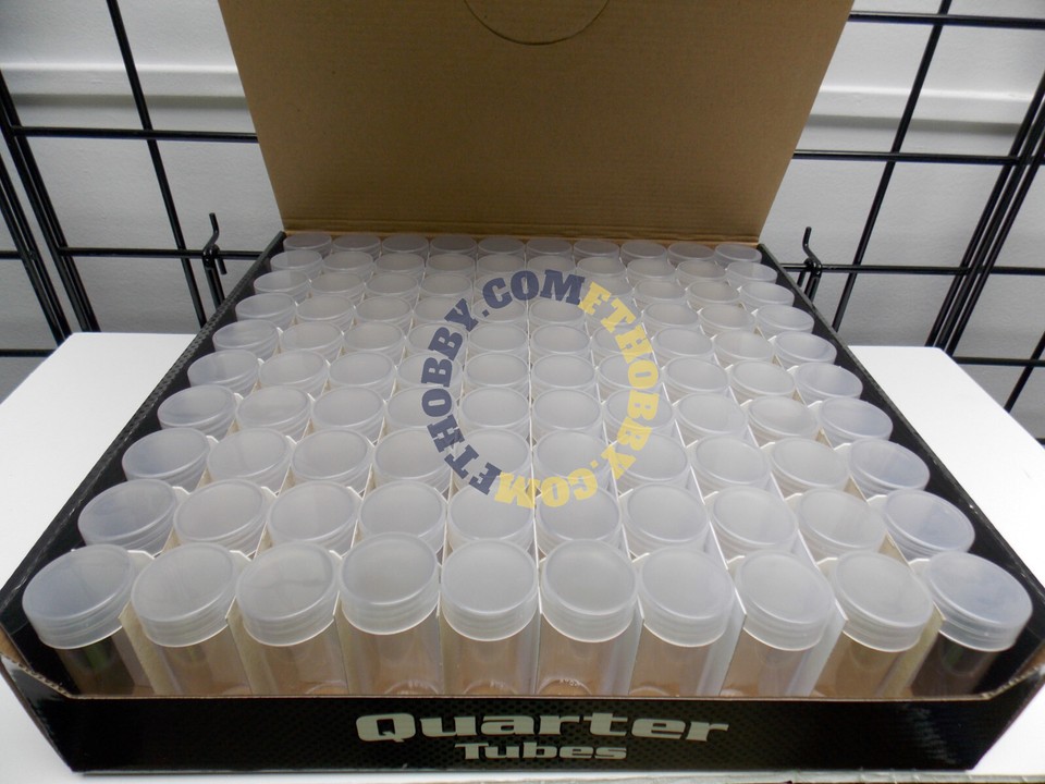 Box of 100 BCW Coin Tubes 24.3mm US Washington Quarter Frosted Screw on ...