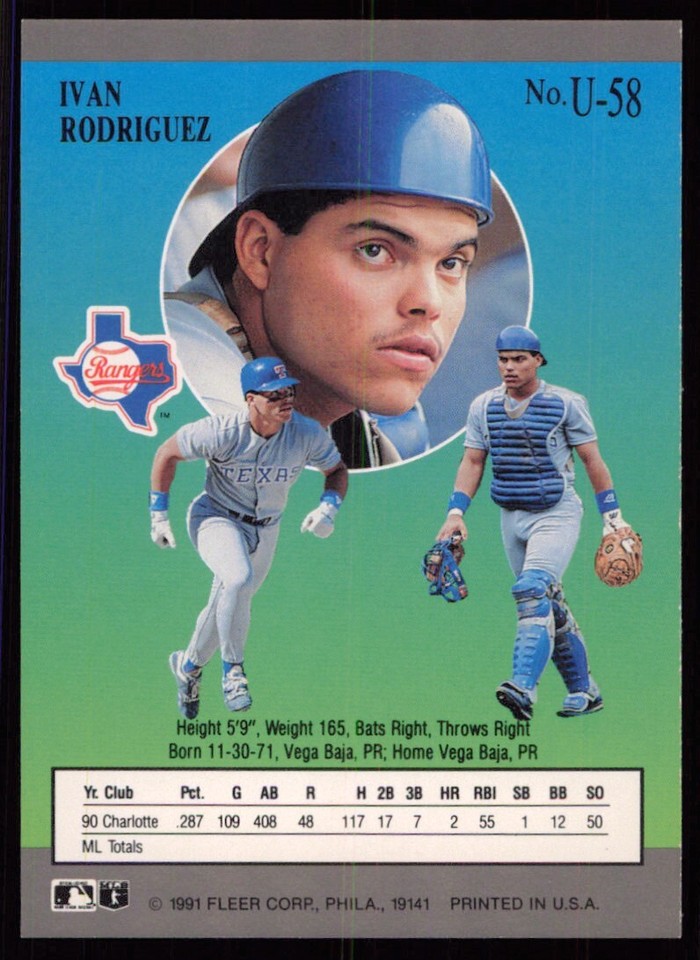 1991 Ultra Update Ivan Rodriguez Rookie Texas Rangers #U-58 | eBay