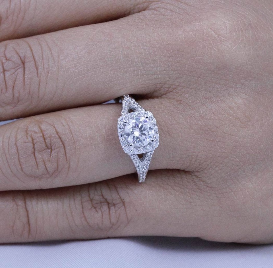 925 STERLING SILVER SQUARE HALO CZ ENGAGEMENT RING BAND WOMEN'S SIZE 3 ...
