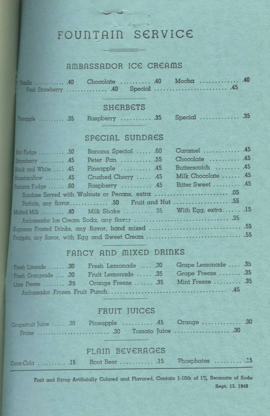 1949 Ambassador Hotel Cafe Ambassador Menu Los Angeles CA +brochure ...