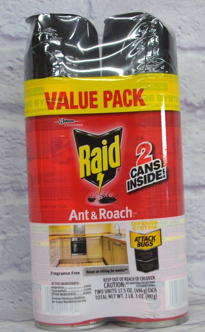 2 RAID ANT & ROACH FRAGRANCE FREE DEFENSE SYSTEM SPRAY BOTTLE CONTROLS ...