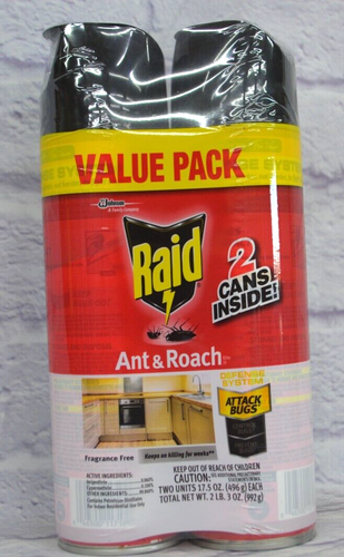 2 RAID ANT & ROACH FRAGRANCE FREE DEFENSE SYSTEM SPRAY BOTTLE CONTROLS ...