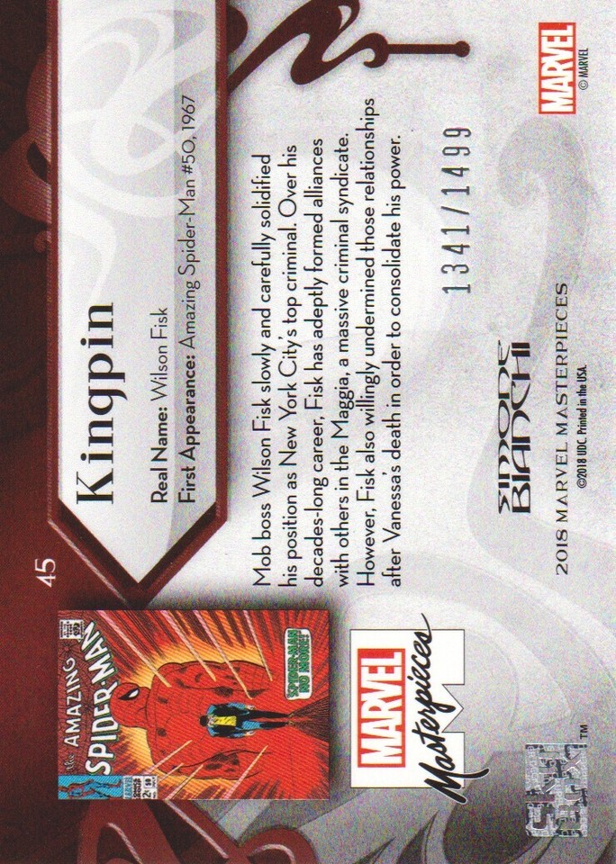2018 Upper Deck Marvel Masterpieces Trading Card #45 Kingpin /1499 | eBay